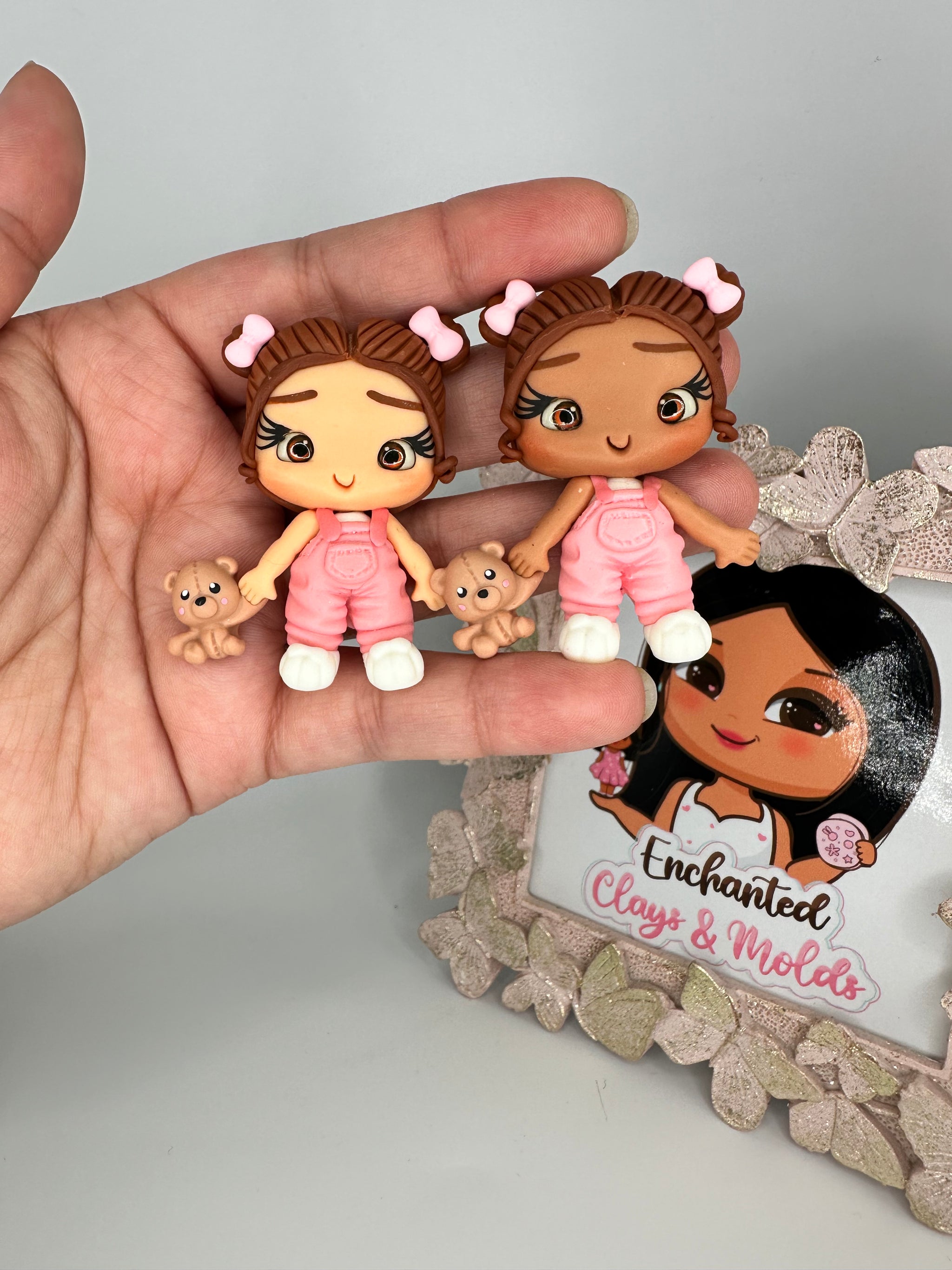 Girls in pink overall's clay dolls – Enchanted Clays and Molds